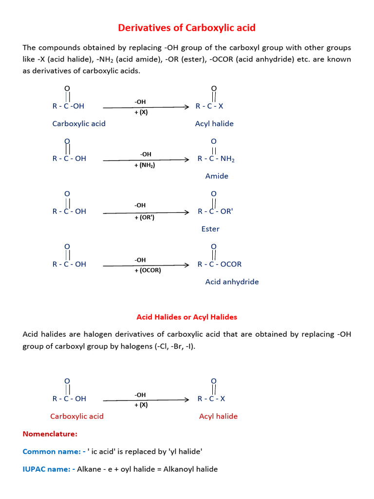 Carboxylic Acid Derivatives Explained | PDF | Ester | Amine