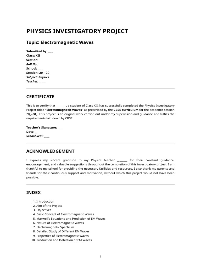 Electromagnetic Waves Investigatory Project | PDF | Electromagnetic ...