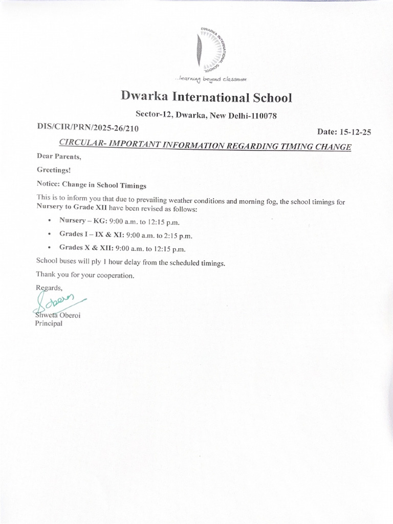 Information Regarding Timing Change (1) | PDF