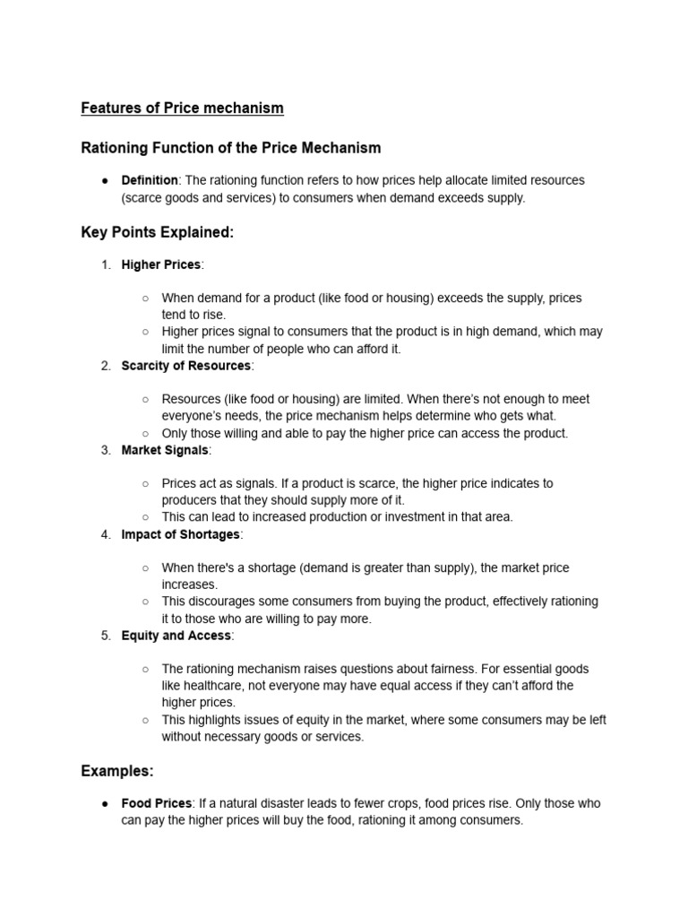 Features of Price Mechanism | PDF | Prices | Rationing