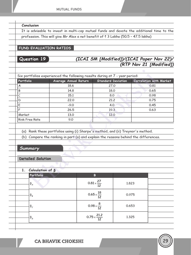 AFM Mutual Funds Question Bank_Bhavik Chokshi | PDF | Sharpe Ratio ...