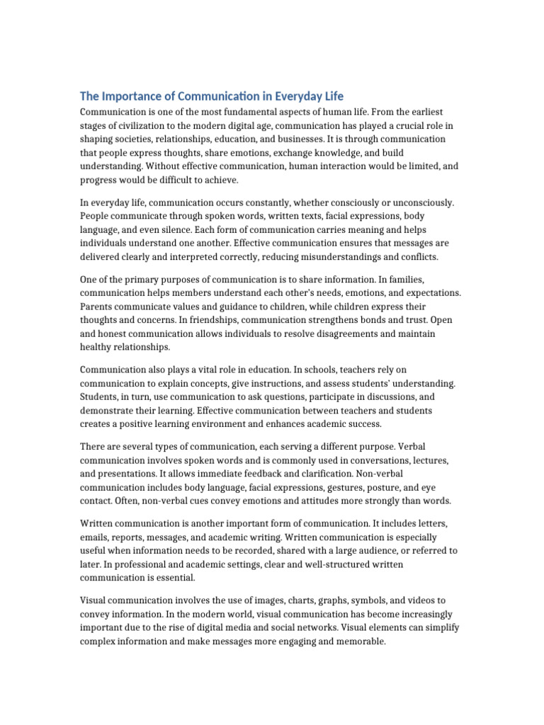 The Role of Communication in Life | PDF | Communication | Nonverbal ...