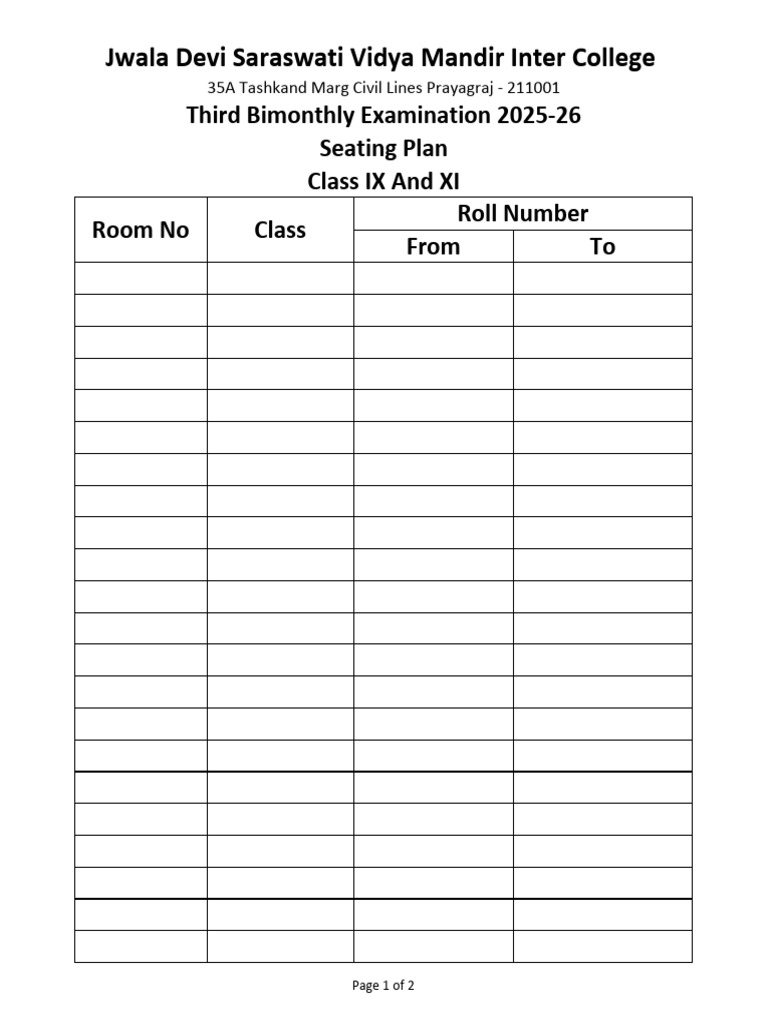 Class Wise Seating Plan IX and XI-1 | PDF
