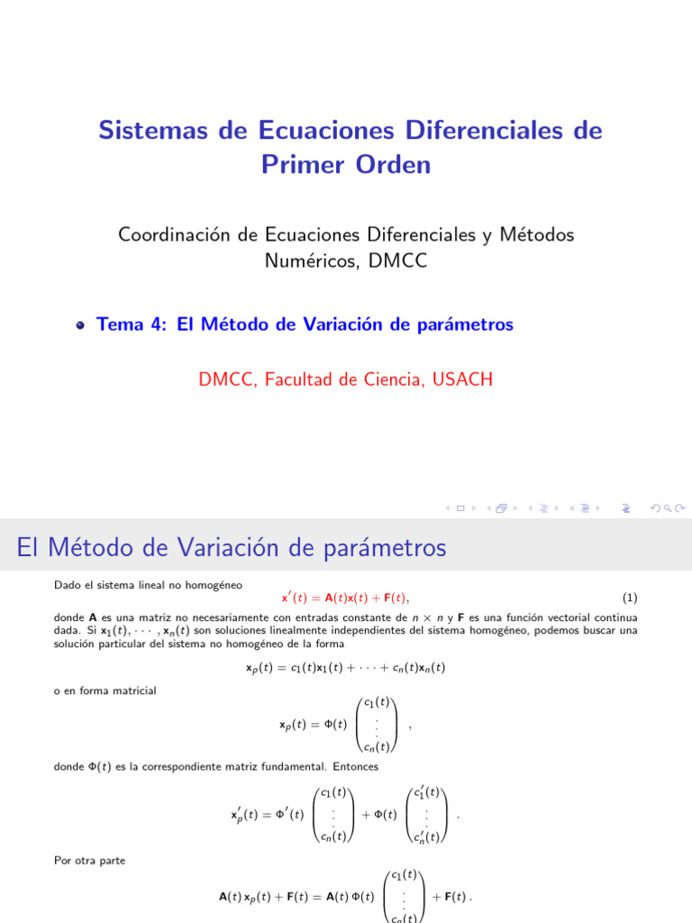 Clase 4 - Método de Variación de Parámetros para Sistemas Lineales de ...