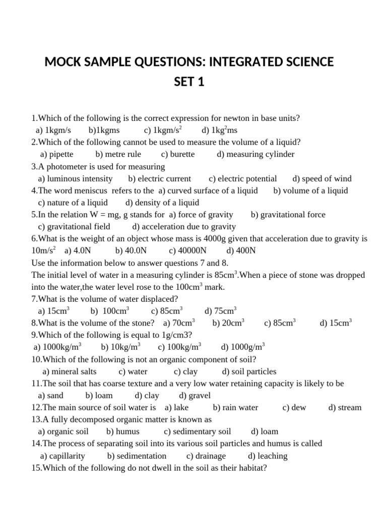 Integrated Science Mock Questions Set 1 | PDF | Seed | Flowers
