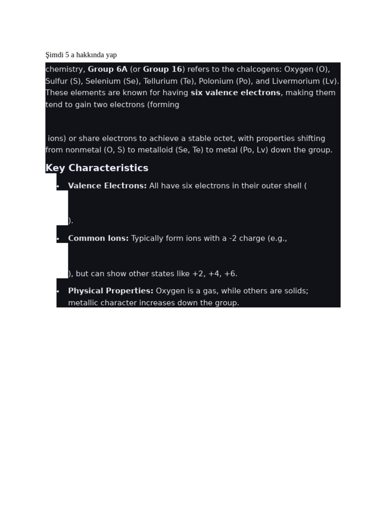 Key Characteristics: Group 6A Group 16 Six Valence Electrons | PDF