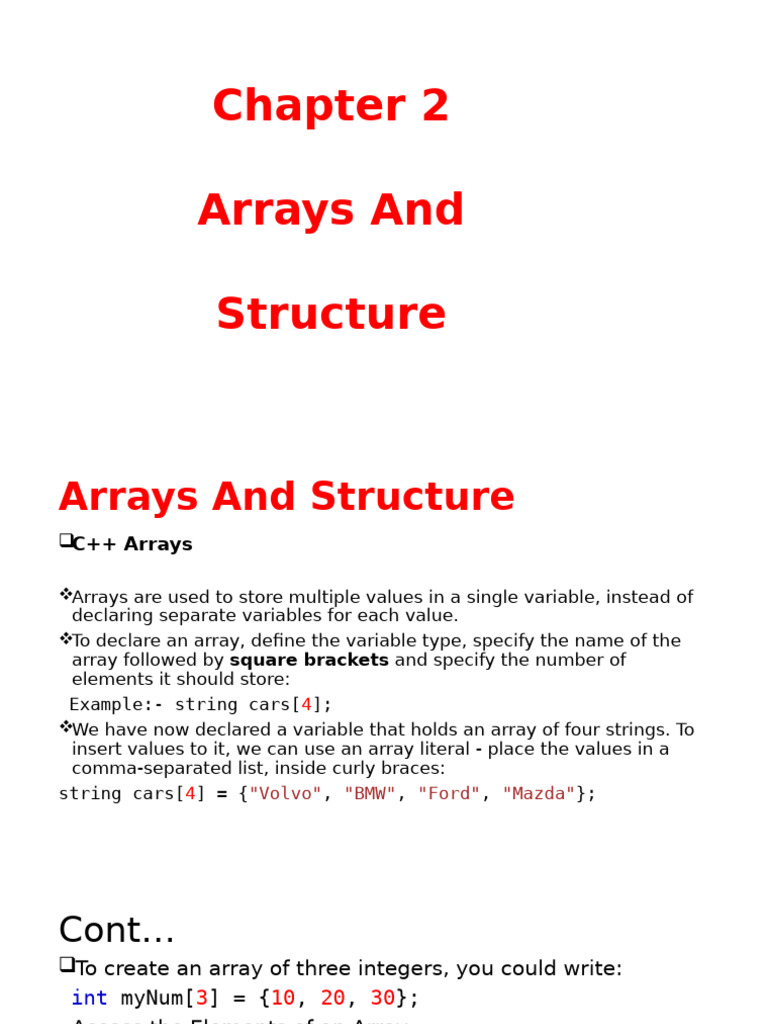 Chapter 2 Computer Programming II Arrays and Structure | PDF | Computer ...