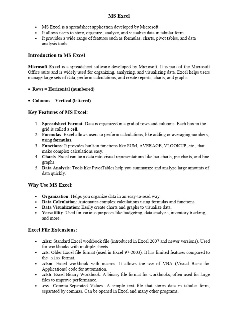 MS Excel | PDF | Microsoft Excel | Spreadsheet
