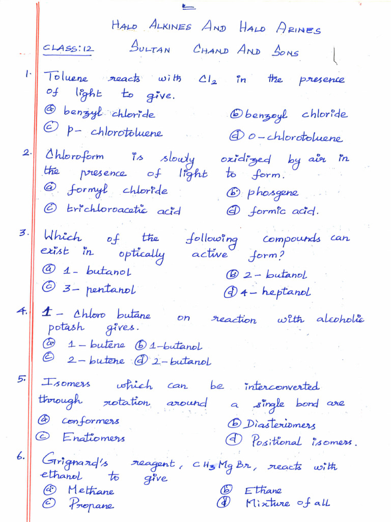 Halo Alkines and Halo Arenes Mcqs | PDF