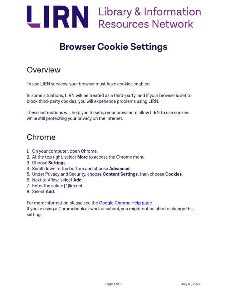LIRN Browser Cookie Settings | PDF | Http Cookie | Safari (Web Browser)