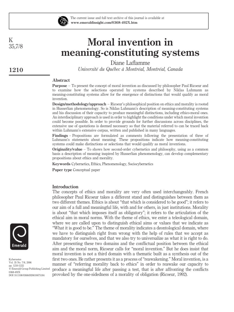 Understanding Moral Invention Systems | PDF | Phenomenology (Philosophy ...