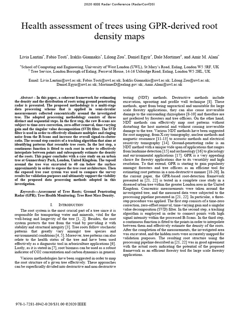 2020 Health Assessment of Trees Using GPR-Derived Root Density Maps | PDF