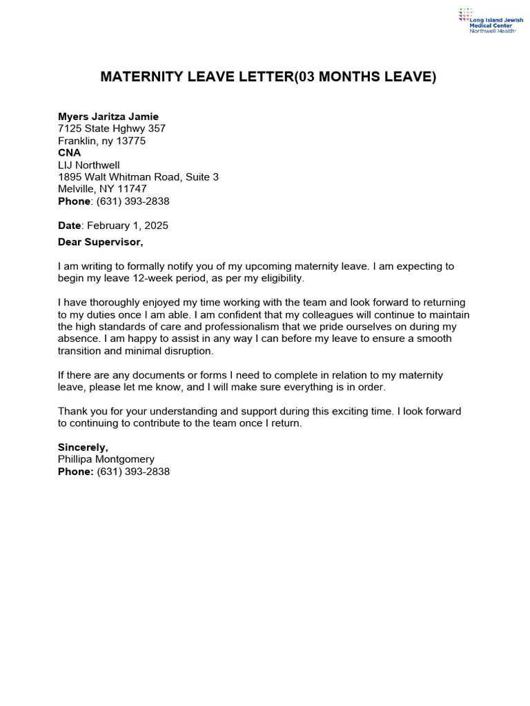 Maternity Leave Notification Letter | PDF