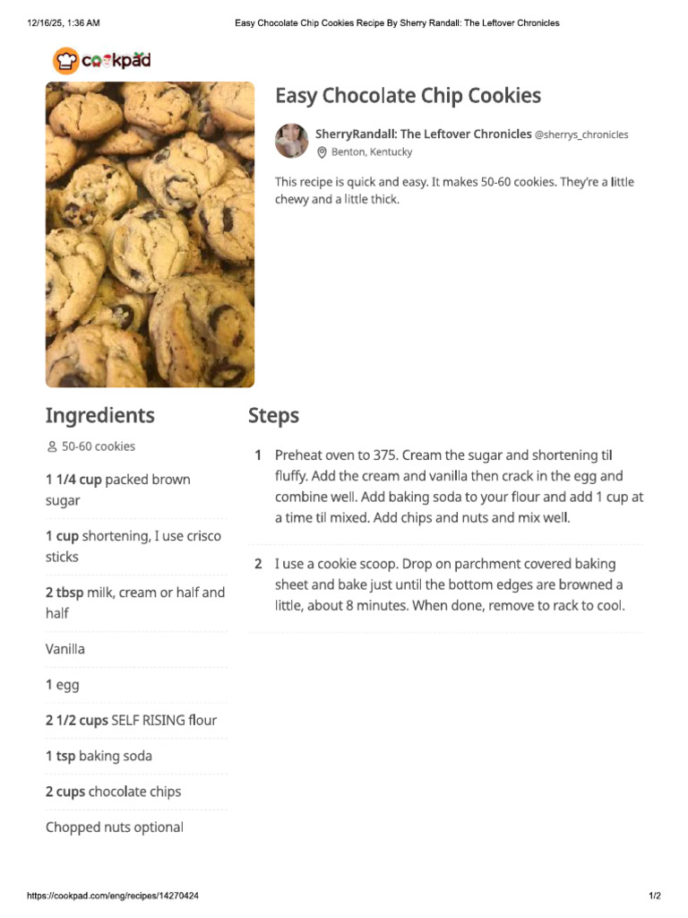 Easy Chocolate Chip Cookies Recipe by Sherry Randall_ the Leftover ...