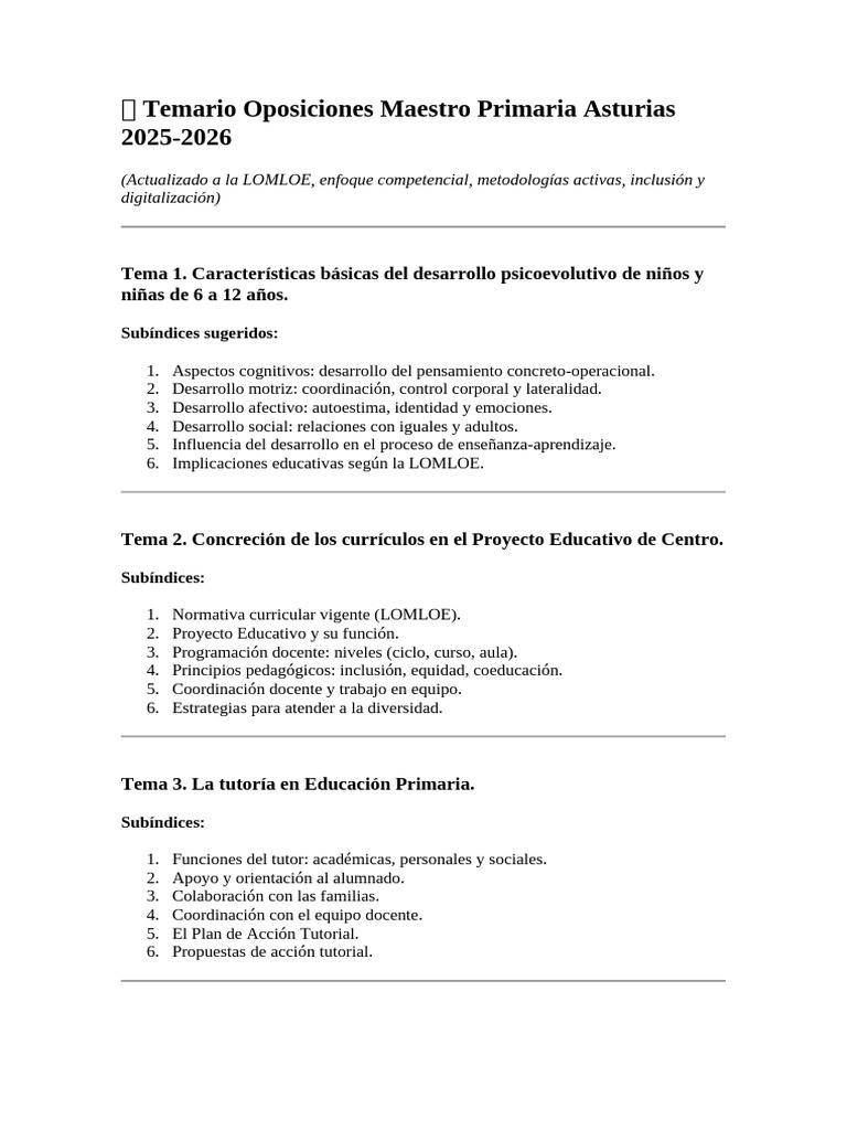 Temario Oposiciones Maestro Primaria 2025 | PDF | Evaluación | Aprendizaje
