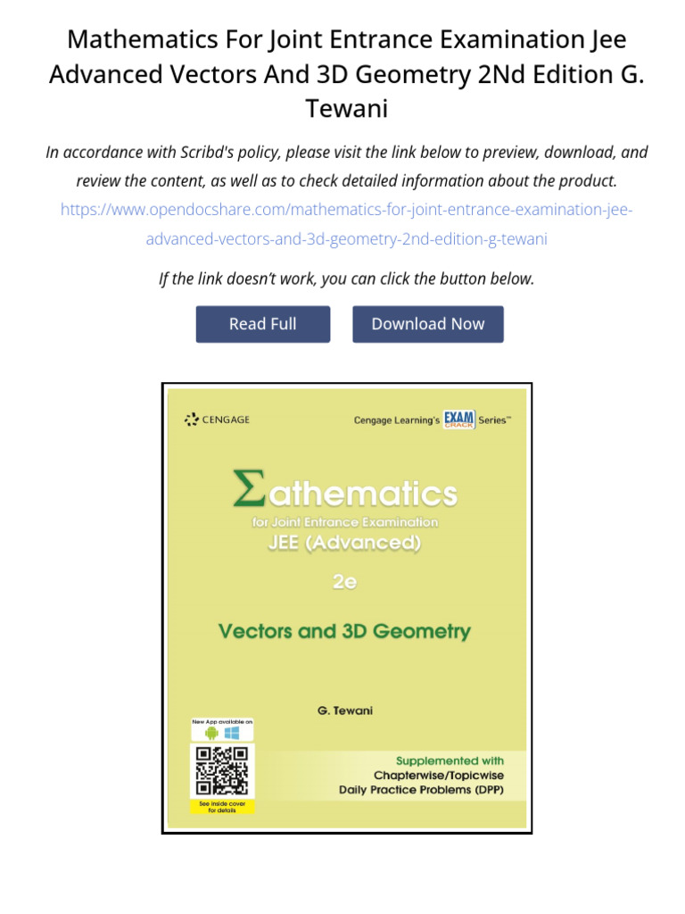 Mathematics for Joint Entrance Examination JEE Advanced Vectors and 3D ...