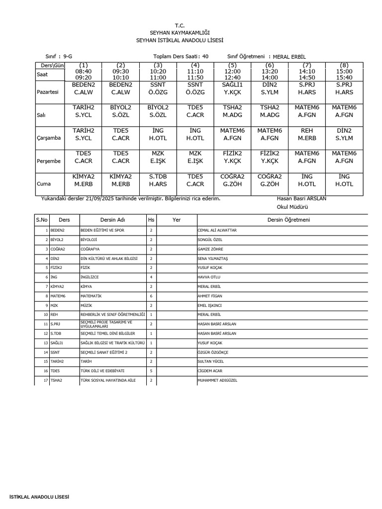 SınıfProgram22eylül (2) | PDF