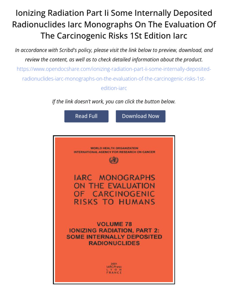 Ionizing Radiation Part II Some Internally Deposited Radionuclides IARC ...