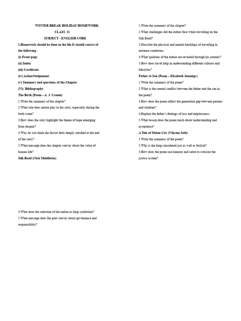 Winter Break Holiday Homework(1) | PDF