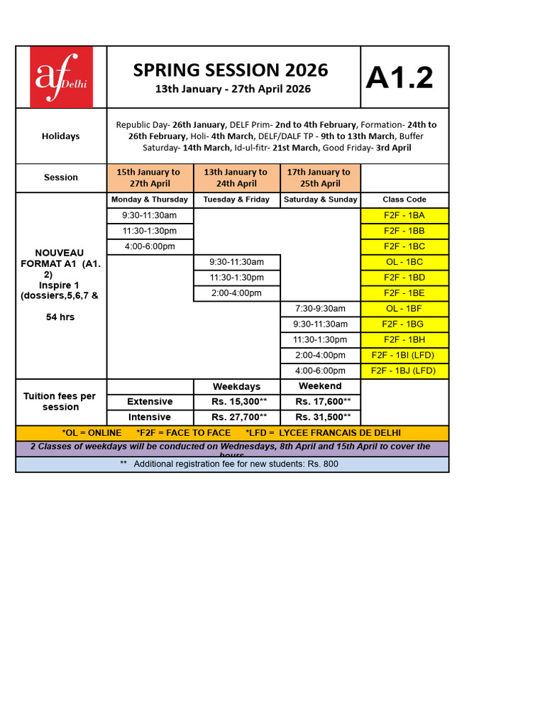 Non Beginners Schedule SPRING 2026.Xlsx | PDF | Workweek And Weekend ...