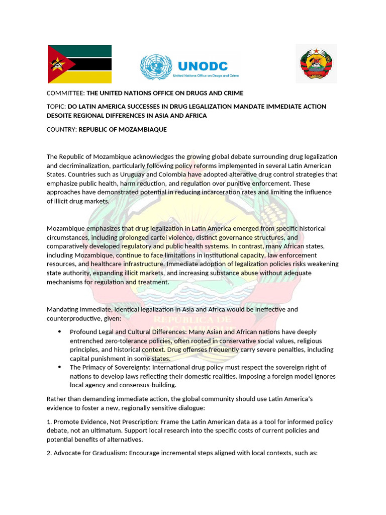 Mozambique UNODC Position Paper | PDF | Illegal Drug Trade | Drug Policy