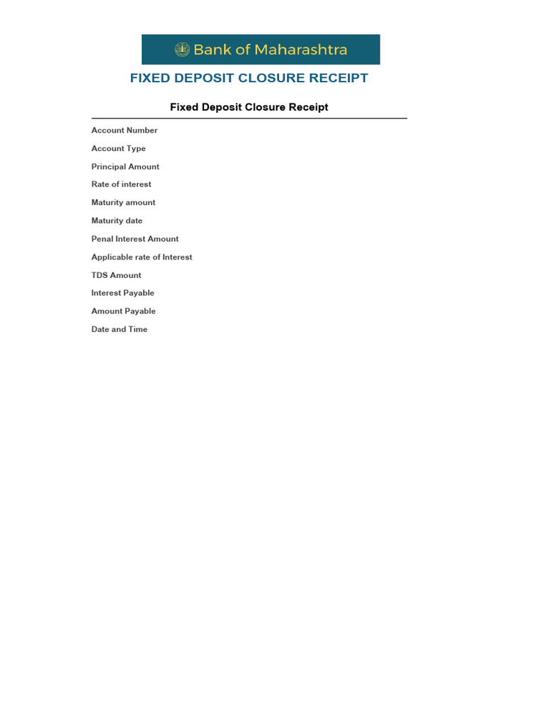 Fixed Deposit Closure Receipt Details | PDF