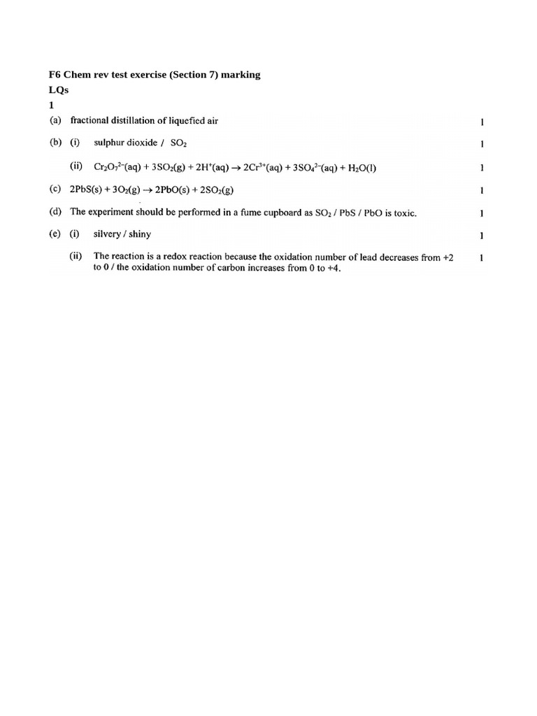 F6 Chem Rev Test Exercise (Section 7) (LQ Only) Marking | PDF
