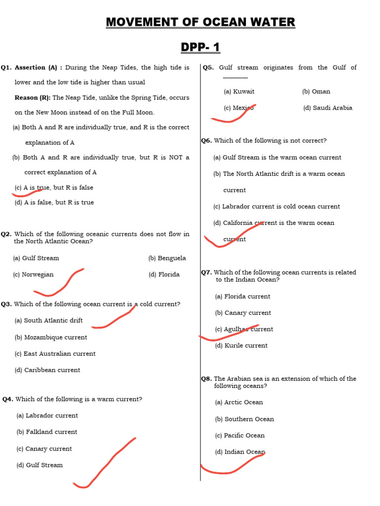 World Geography Movement of Ocean Water Dpp-1 (28!11!2025) | PDF | Tide ...