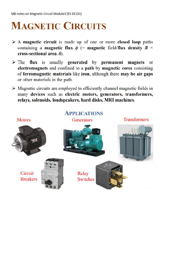 MB Notes on Magnetic Circuit Module3 [ES-EE101] | PDF