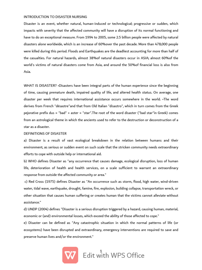 Introduction to Disaster Nursing | PDF | Natural Disasters | Hazards
