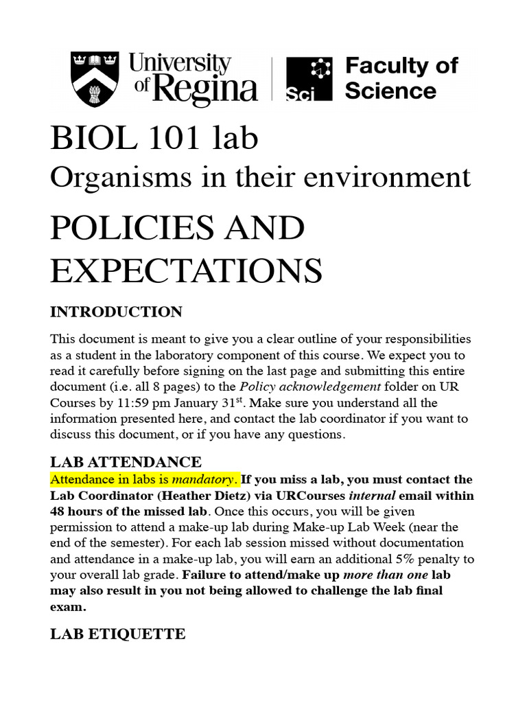 Biol 101 Lab Policy | PDF | Academic Dishonesty | Plagiarism