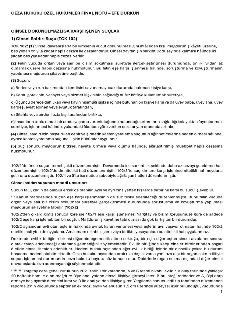 Ceza Özel Final Notu - Efe Durkun | PDF