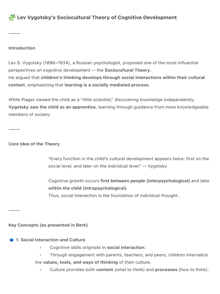 Vygotsky's Sociocultural Theory Explained | PDF | Cognitive Development ...