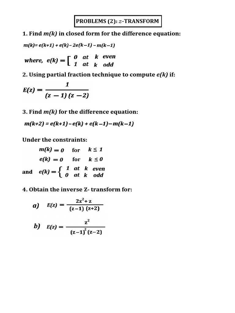 Difference Equations and Z-Transforms | PDF | Mathematical Analysis ...