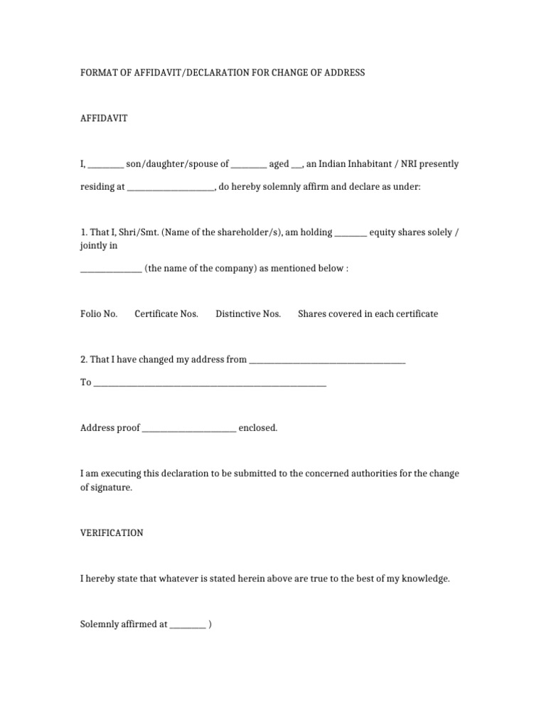 Affidavit for Address Change Template | PDF