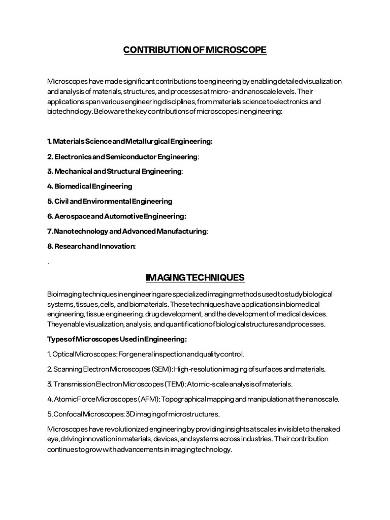 Microscopes in Engineering: Key Contributions | PDF | Microscopy