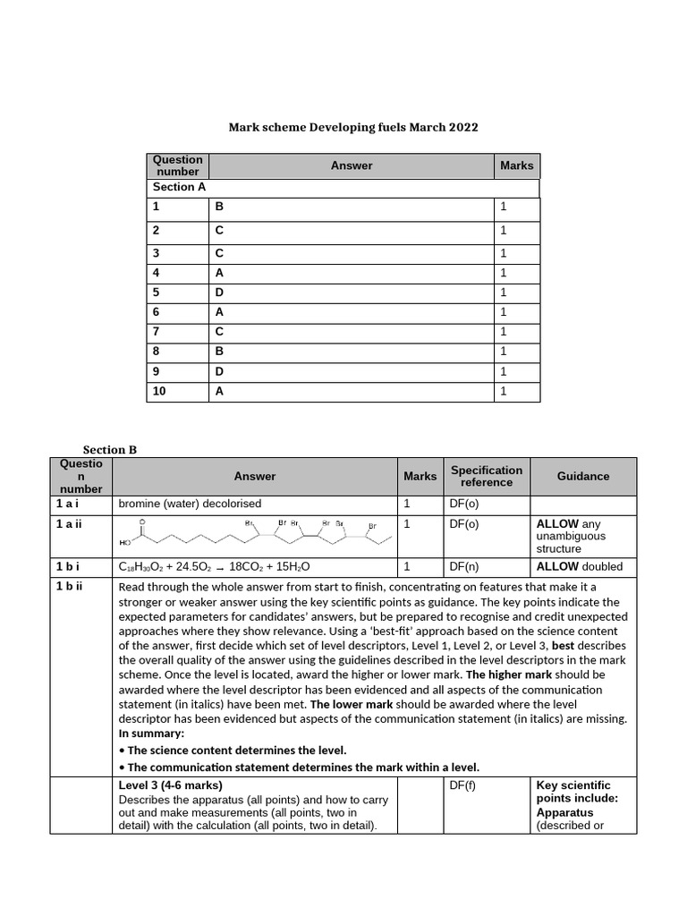 Mark Scheme for Fuel Development Exam | PDF | Catalysis | Physical ...