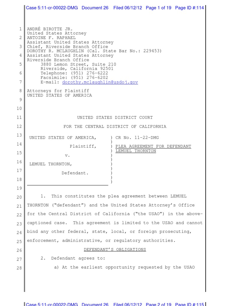 Thornton Plea Agreement | PDF | United States Federal Sentencing ...
