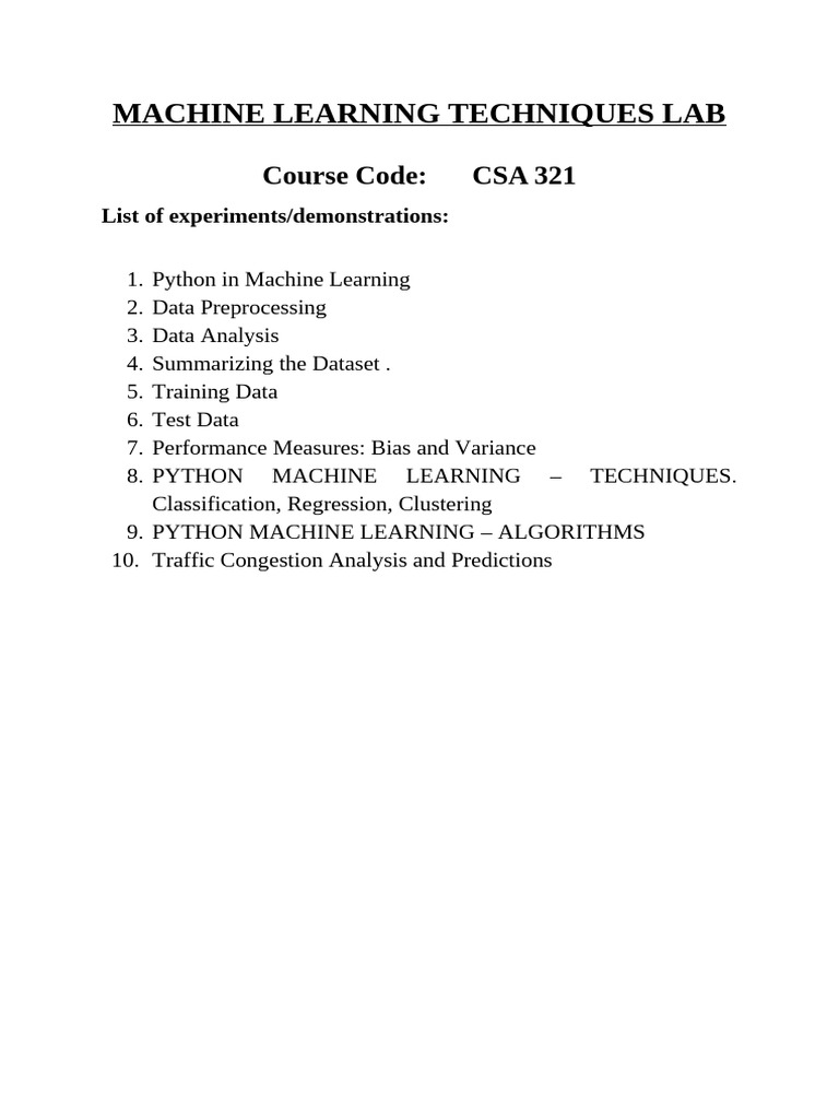 Machine Learning Techniques Lab Manual | PDF | Machine Learning | Mean