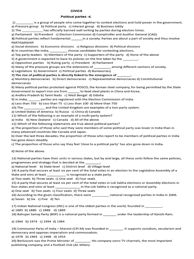 Gr X Civ L 4 Political Parties Worksheet.docx | PDF | Political Events ...