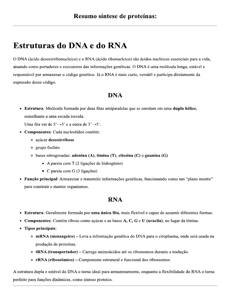 Síntese de Proteína - Resumo + Mapa Mental | PDF