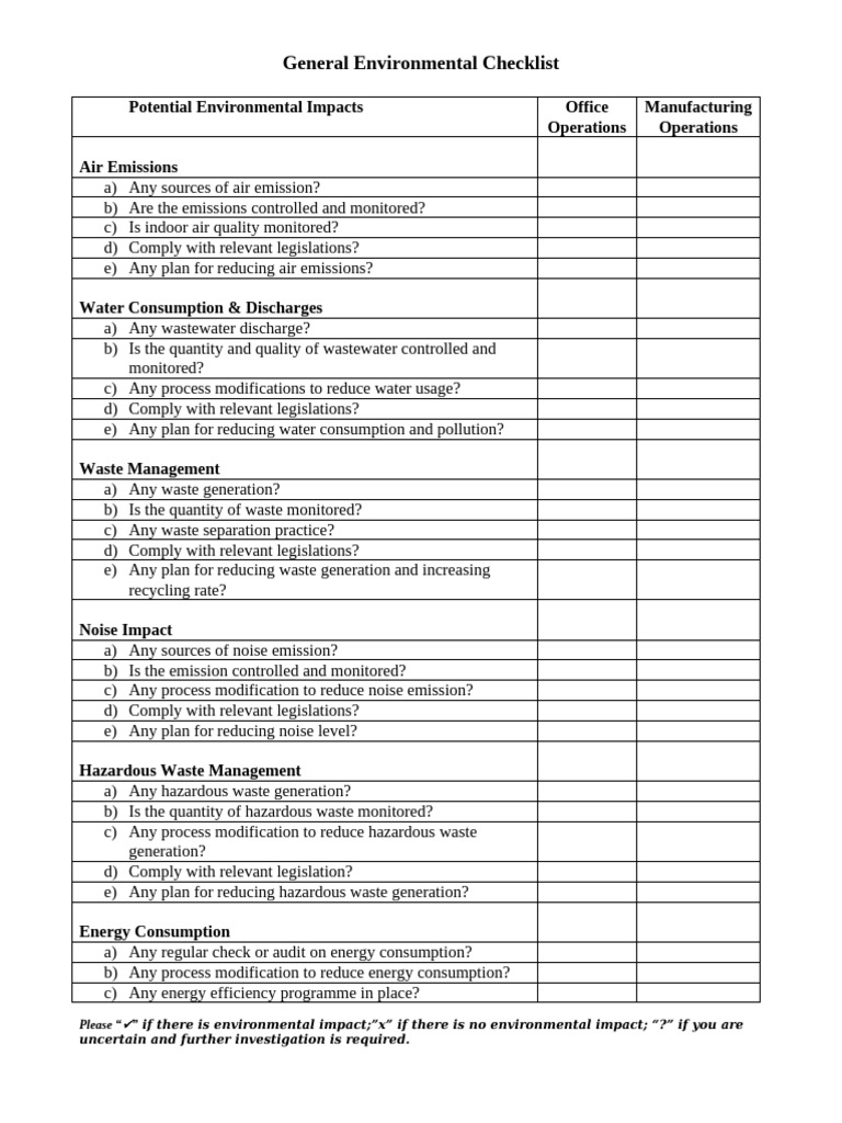 Environmental Impact Assessment Checklist | PDF