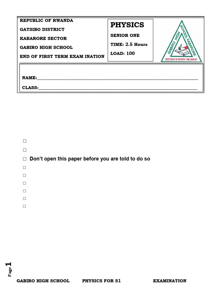 Grade 7 (S1) Questions of physics | PDF | Velocity | Quantity