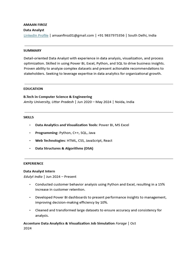 Amaan Firoz Resume | PDF