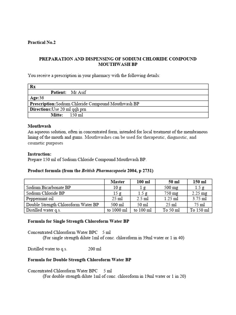 Sodium Chloride Mouthwash Preparation Guide | PDF | Sodium | Solubility