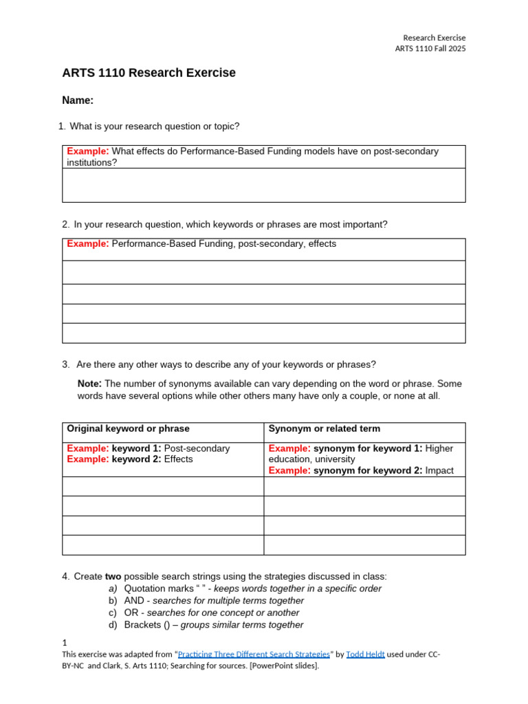 ARTS 1110 Library Research Assignment FA25 (4) | PDF | Index Term