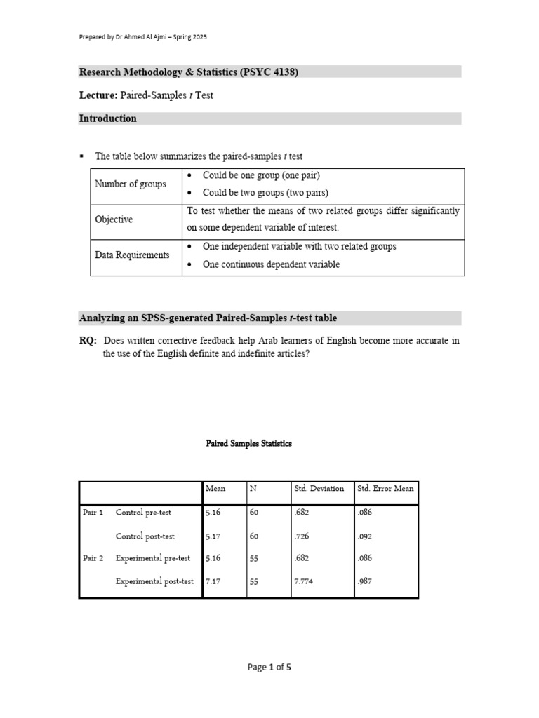 Paired-Samples t Test | PDF | Statistics | Student's T Test