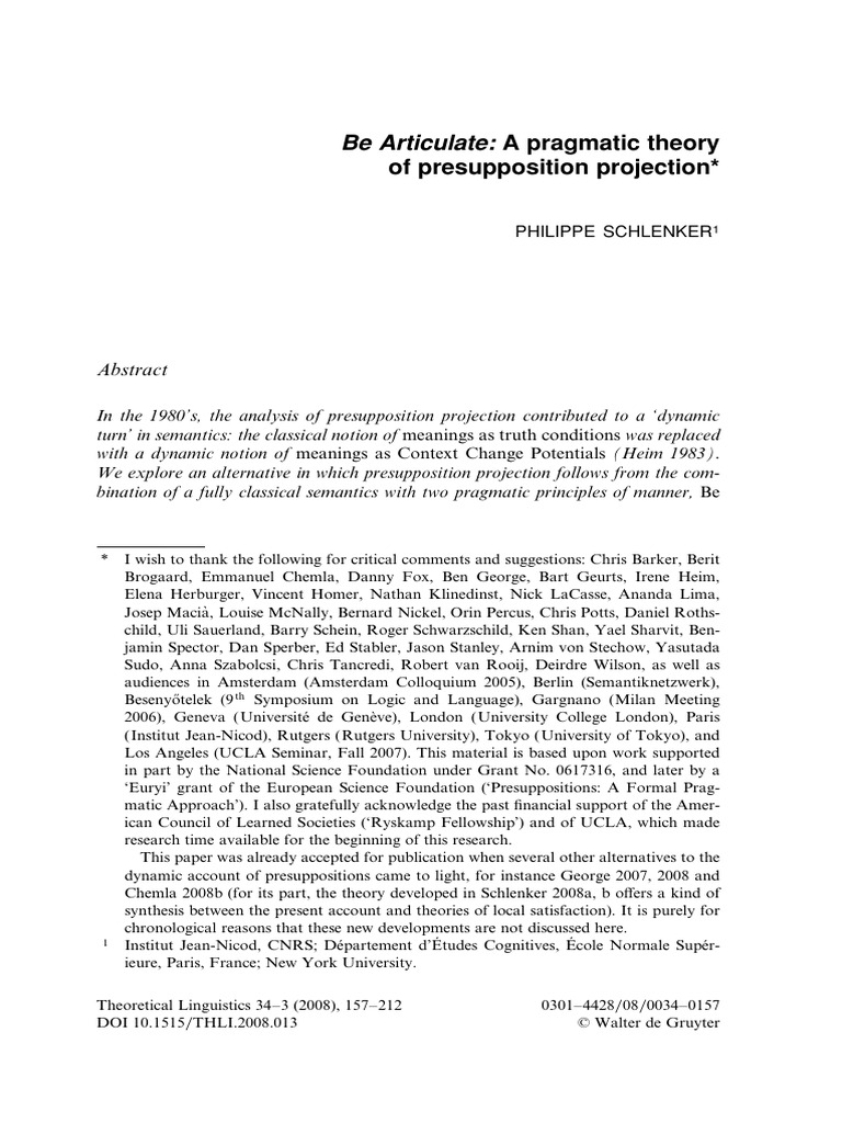 Schlenker Be - Articulate P | PDF | Syntax | Language Mechanics
