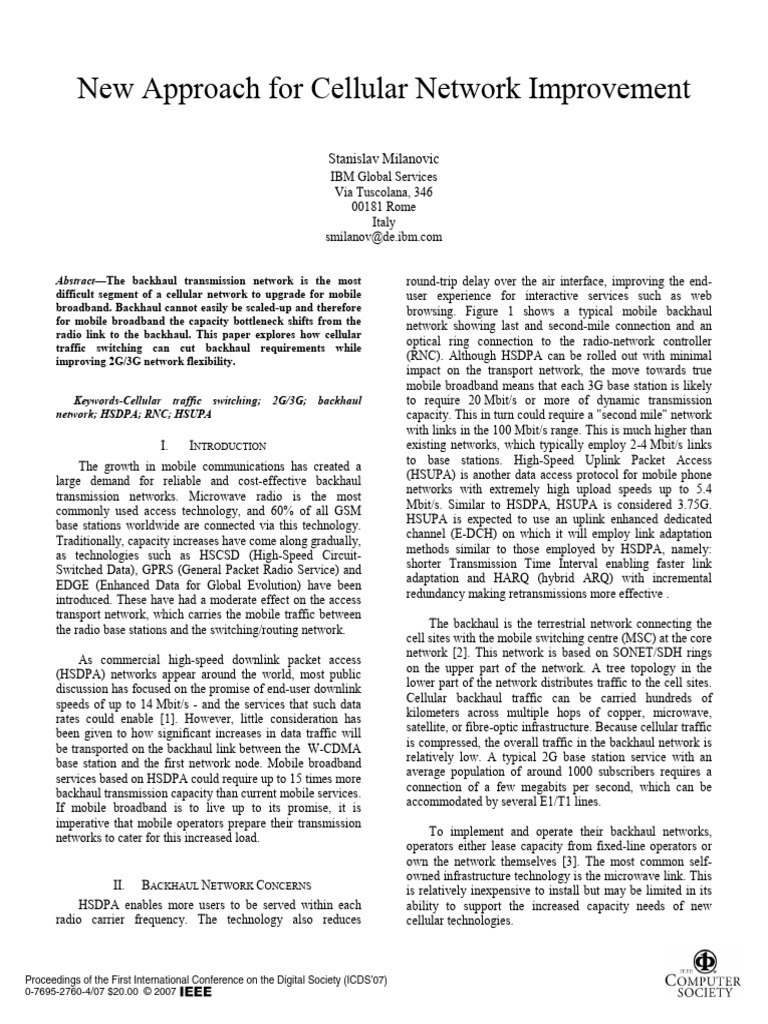 New Approach for Cellular Network Improvement | PDF | High Speed Packet ...