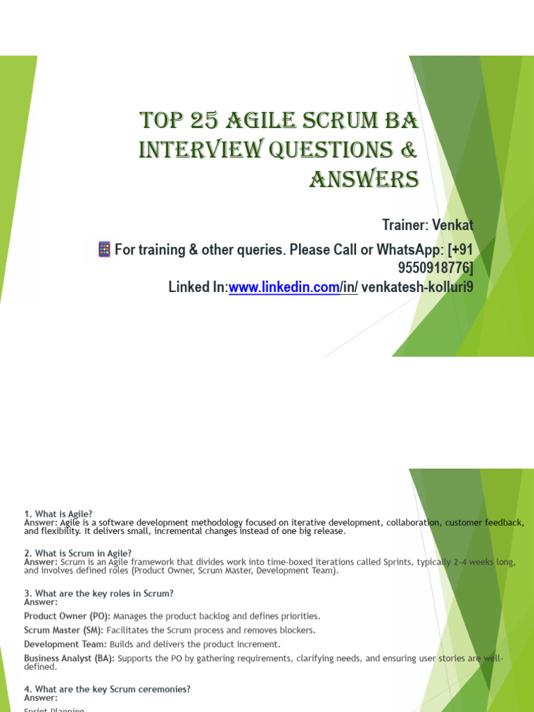 TOP 25 Agile Scrum BA Interview Q & A | PDF | Scrum (Software ...